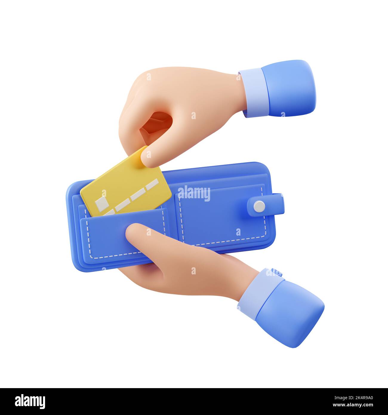 3d render hand holding wallet with bank card isolated on white ...
