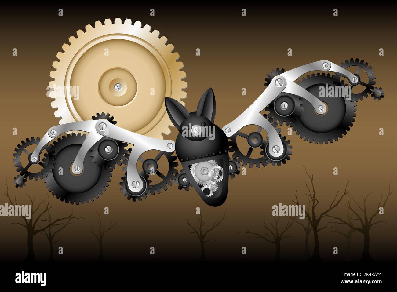 A mechanical bat in flight in front of a full moon Stock Vector Image ...