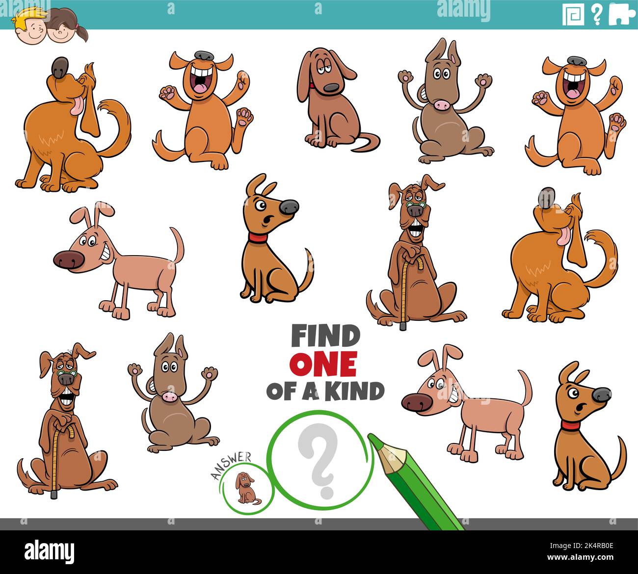 Cartoon illustration of find one of a kind picture educational game ...