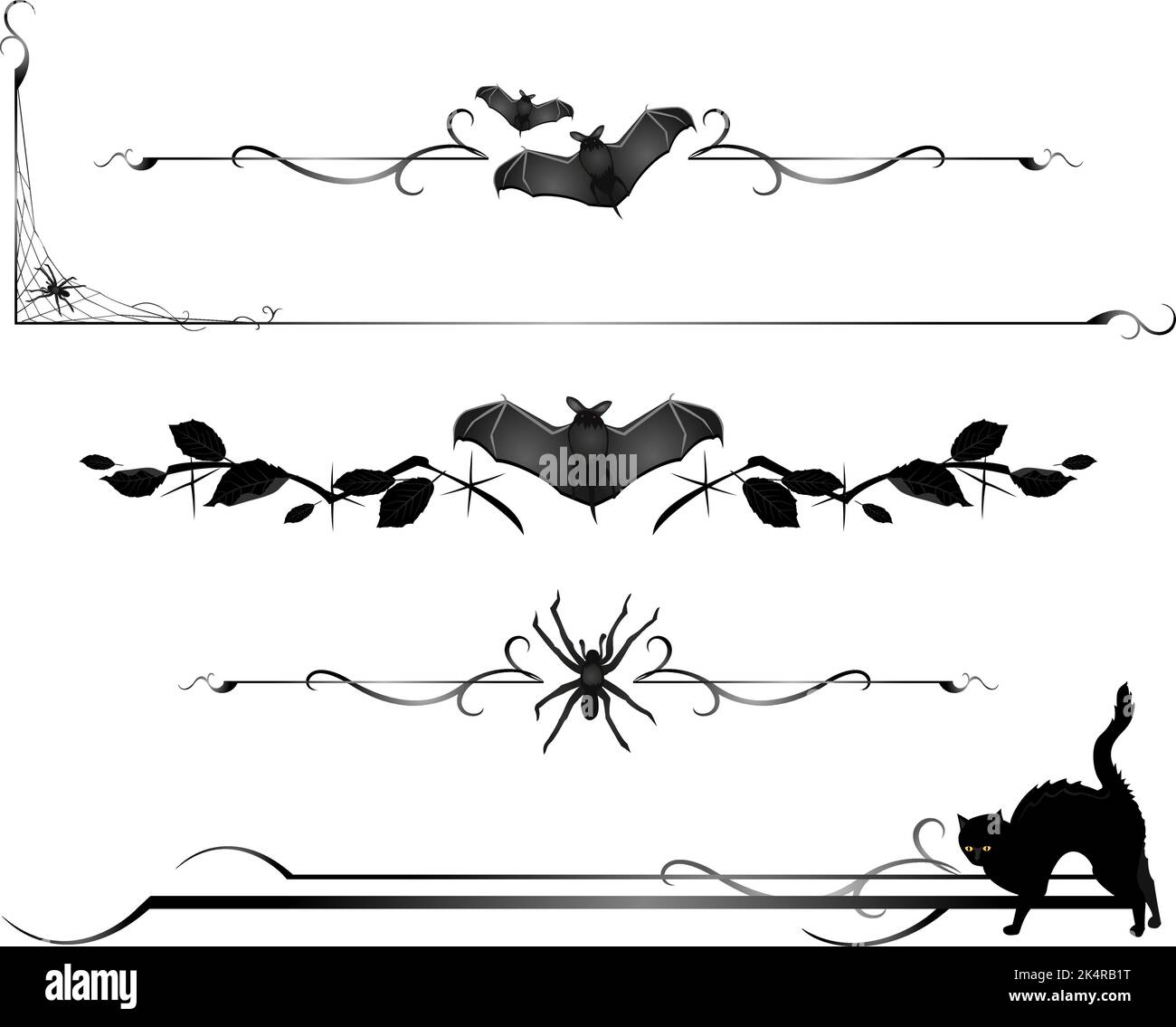 A variety of Halloween divider lines with bats, spiders, and a black ...