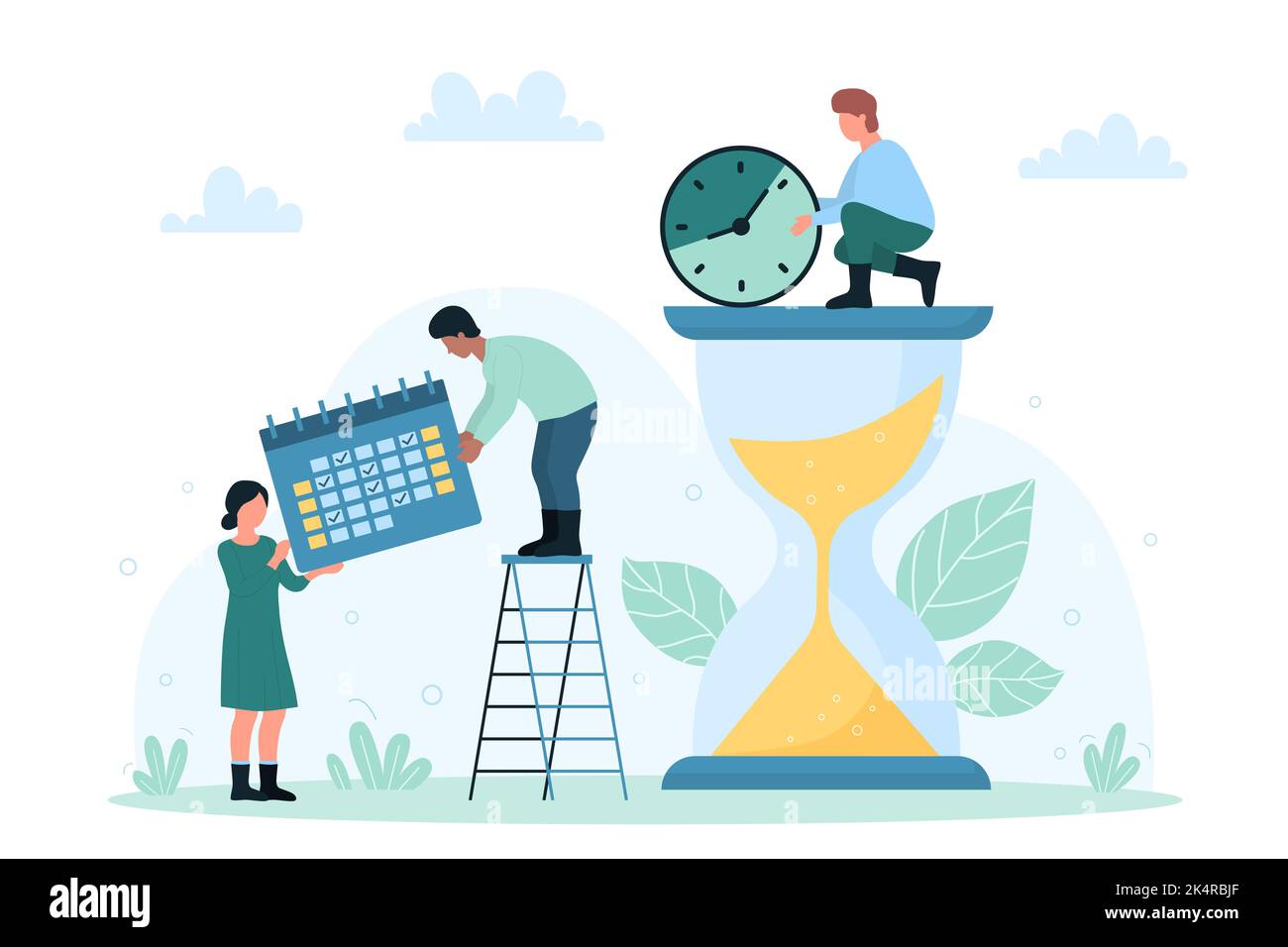 Time management and business plan organization vector illustration. Cartoon tiny people organize ...