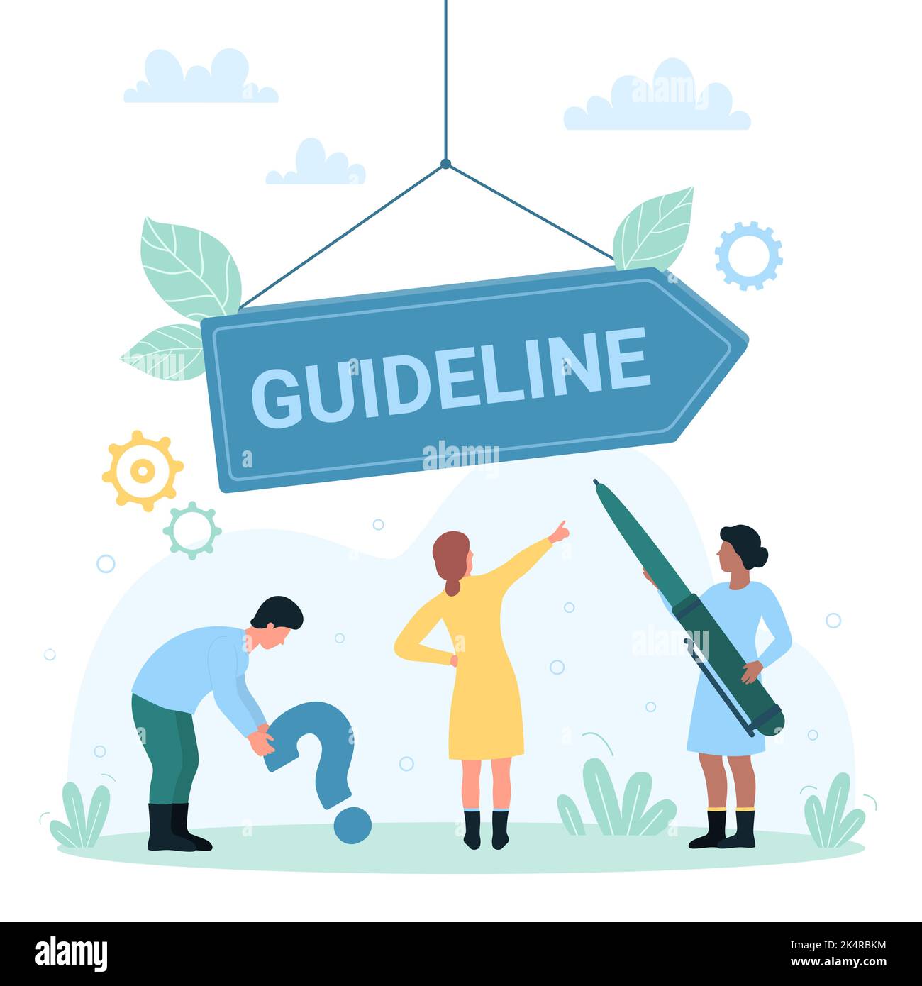 Brand communication guideline vector illustration. Cartoon tiny people ...