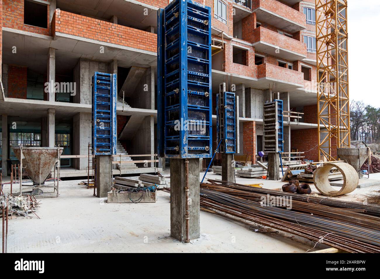 Industrial building, foundation, pillars, formwork, reinforced concrete ...