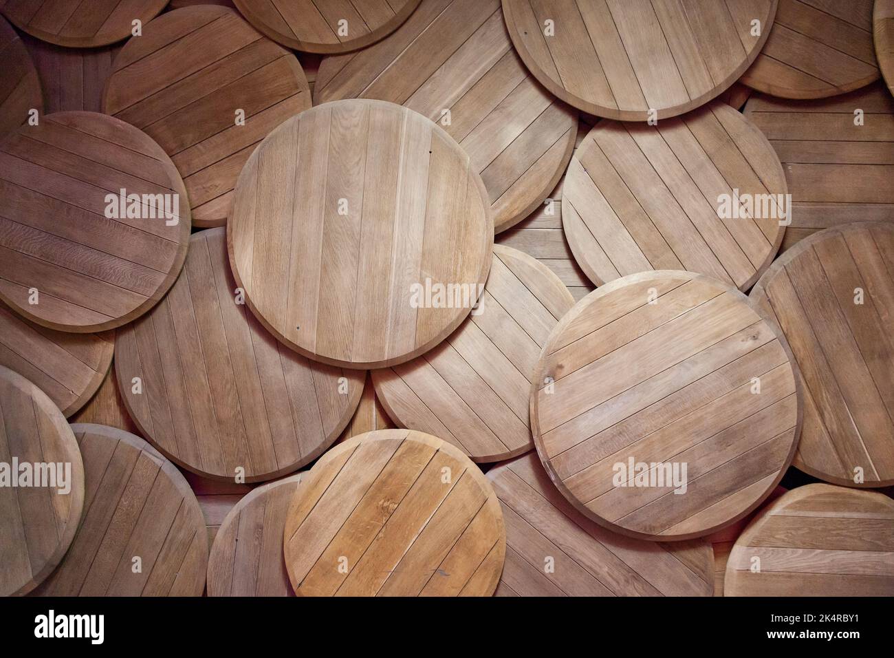 Texture of round wooden lids from wine barrels Stock Photo - Alamy