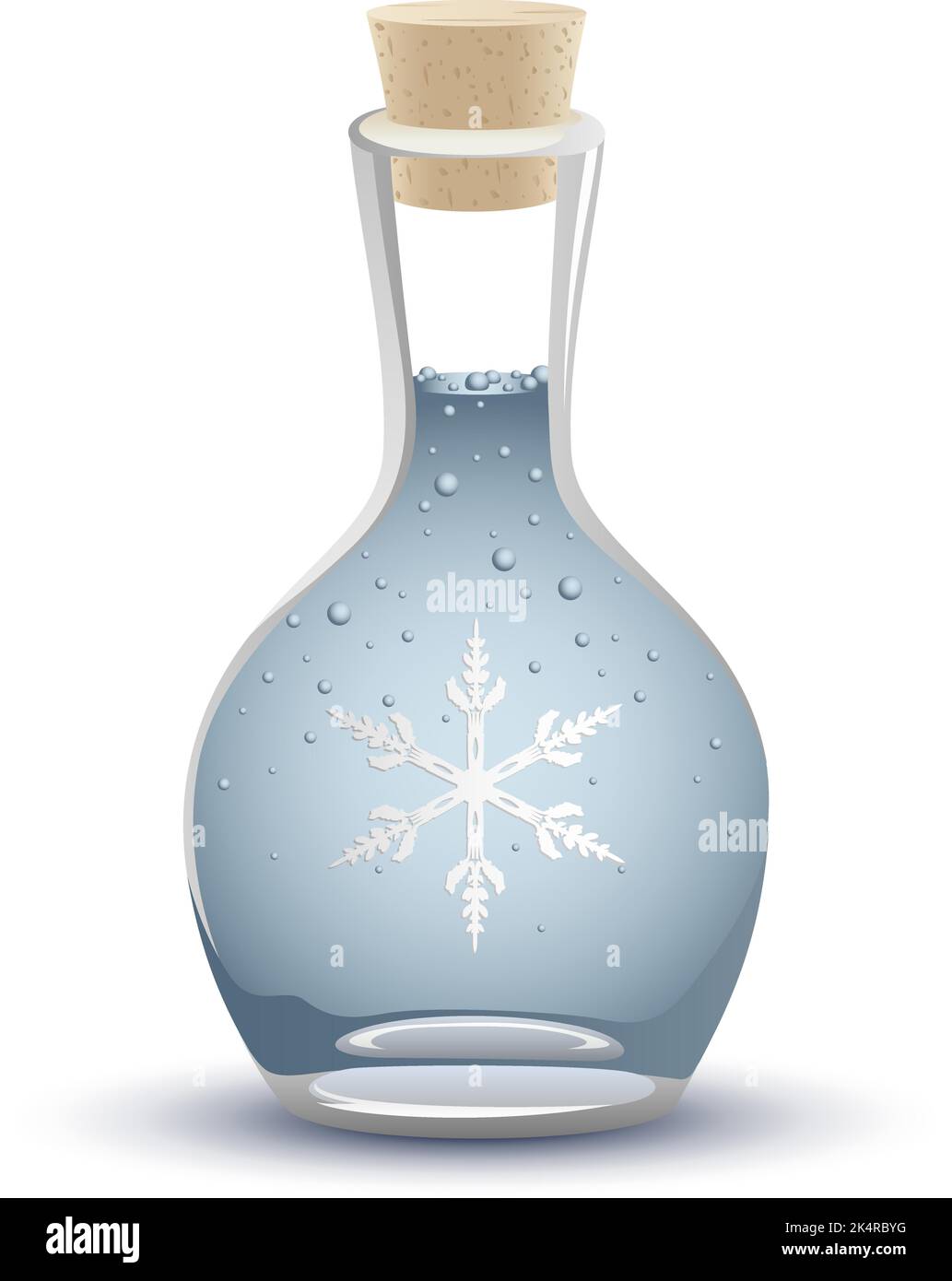 A full glass snow potion bottle with a cork, etched with a snowflake ...