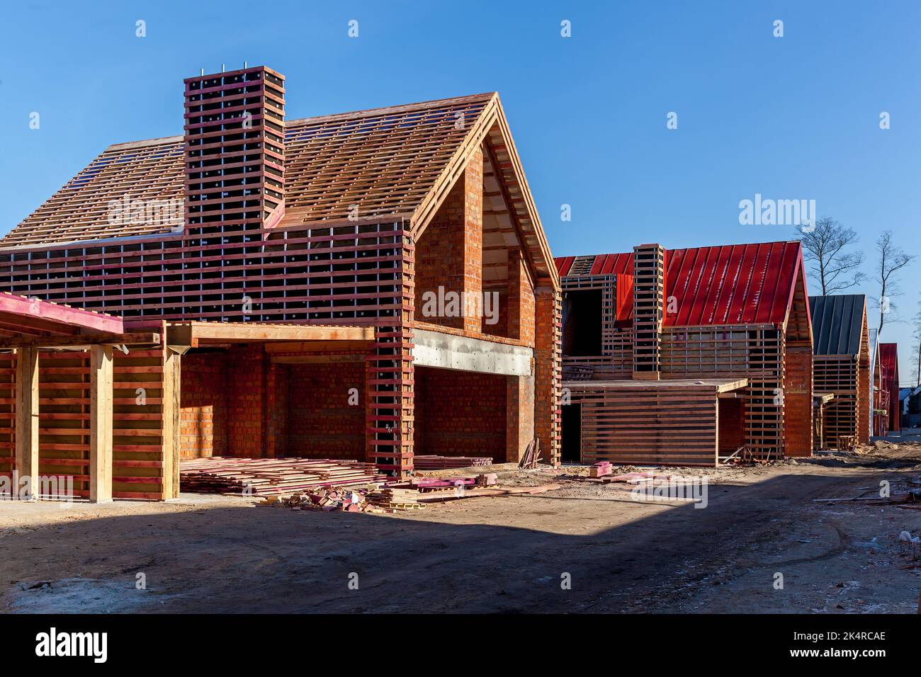 Brick house with a wooden frame for sheathing with metal siding ...