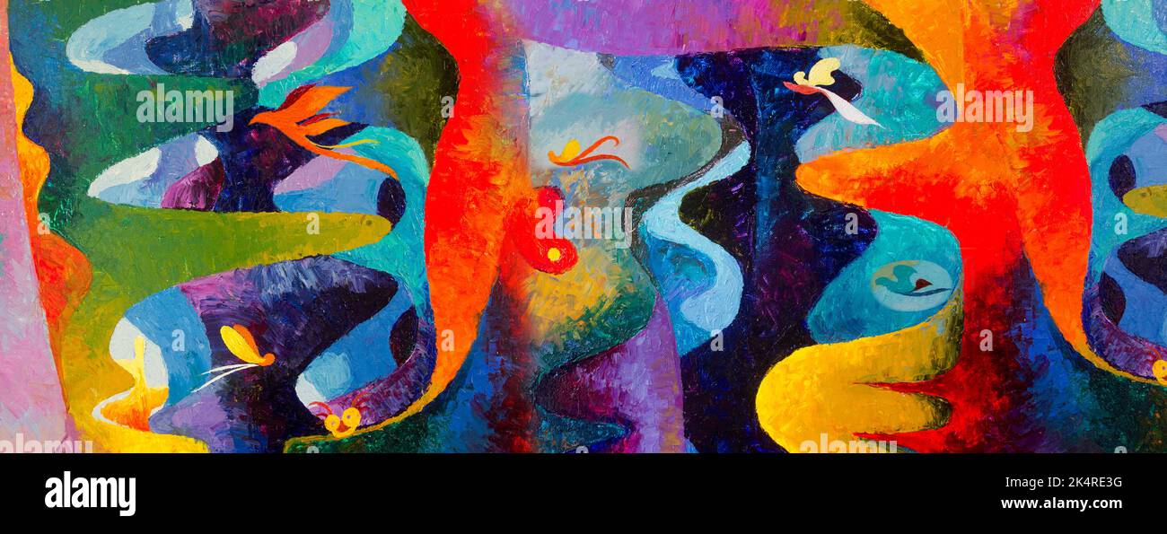 Painting abstract art original oil and acrylic color on canvas ...
