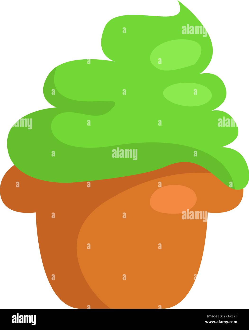 Cupcake with green icing, illustration, vector on a white background ...