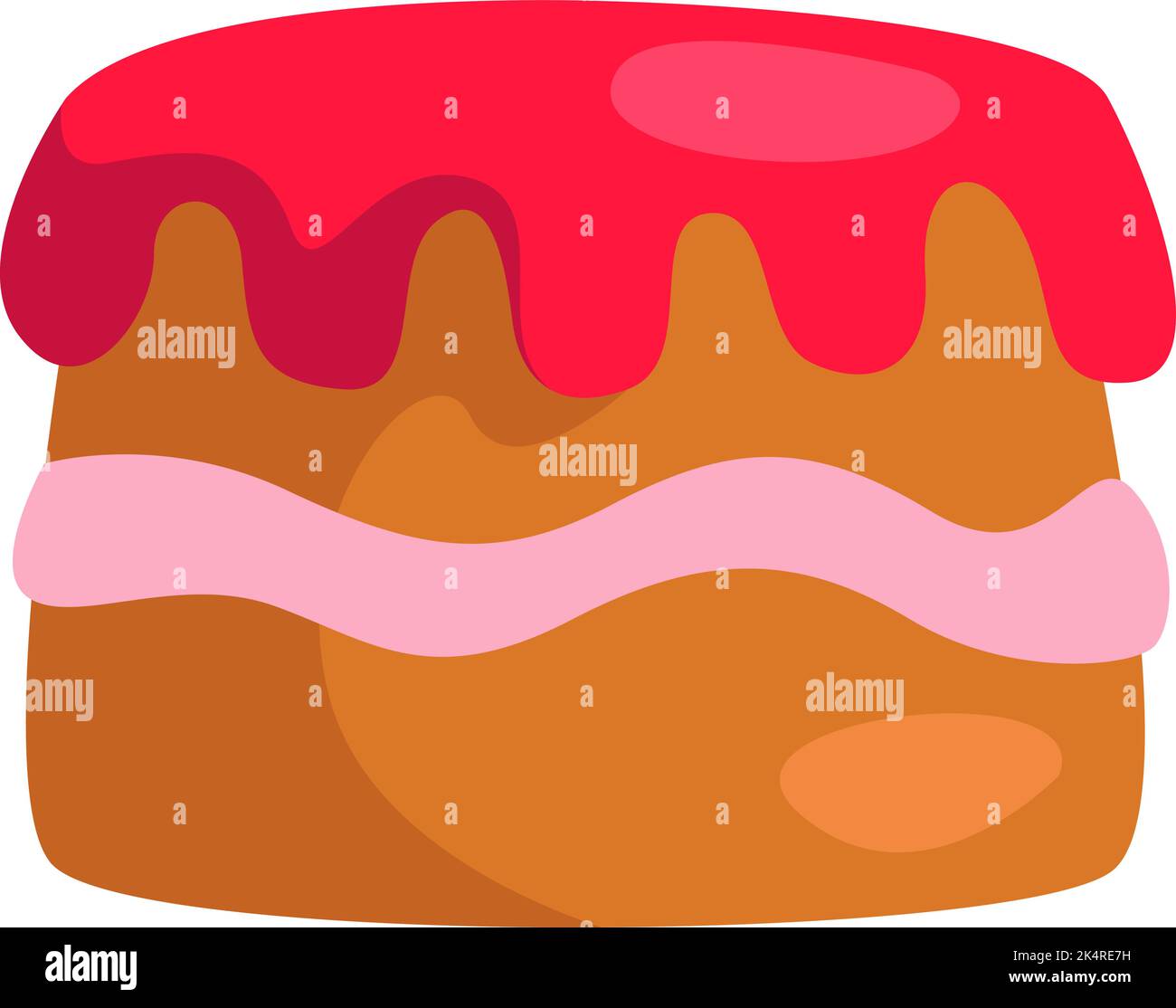 Cake with red and pink icing, illustration, vector on a white ...
