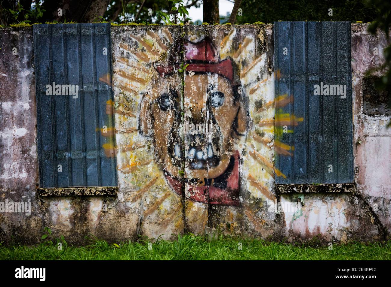 Wall painting on an old building in the town of Gamboa, Colon province ...