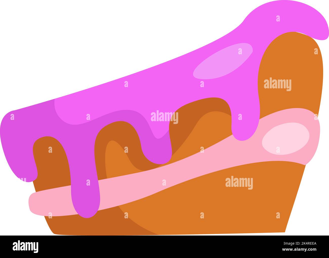 Slice of cake with purple icing, illustration, vector on a white ...