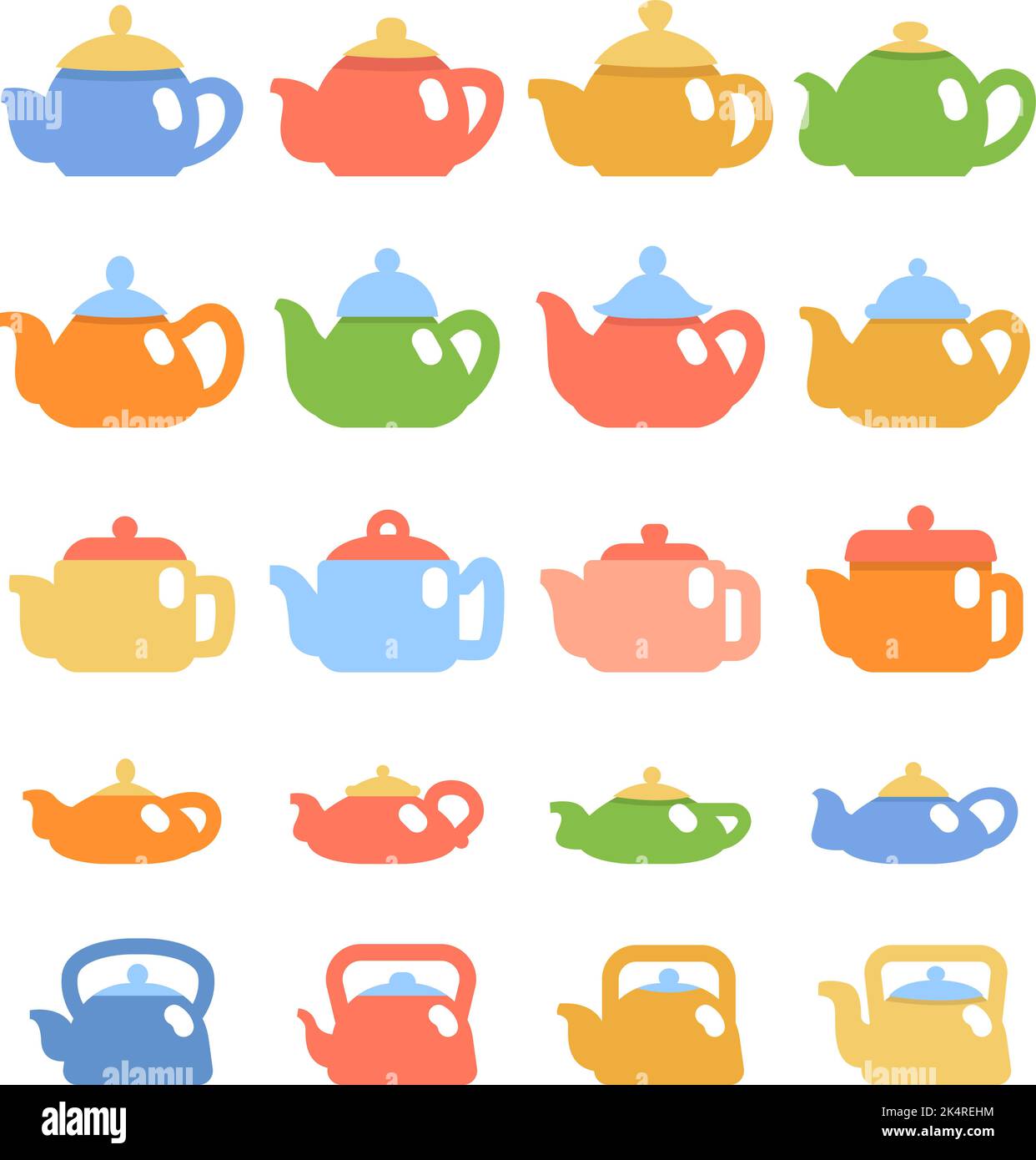Colorful teapots, illustration, vector on a white background Stock ...