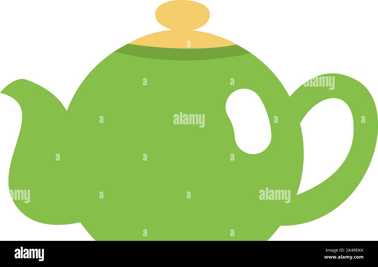 Green teapot with yellow lid, illustration, vector on a white ...