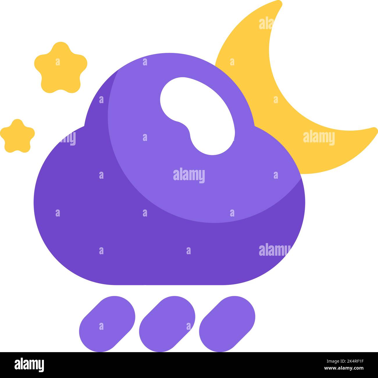 Heavy night rain with young moon, illustration, vector on a white ...