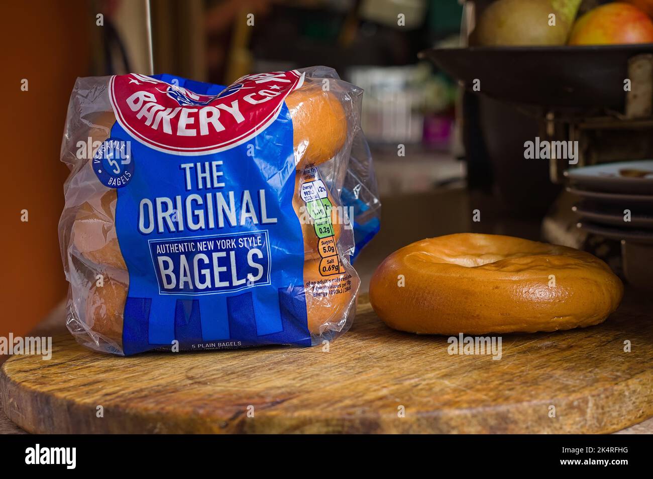 Bag of New York Bakery Co bagels on a kitchen counter top Stock Photo ...