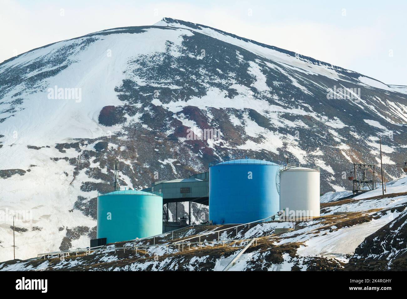 Large tanks near Longyear Kullkraftverk in Longyearbyen at Svalbard ...