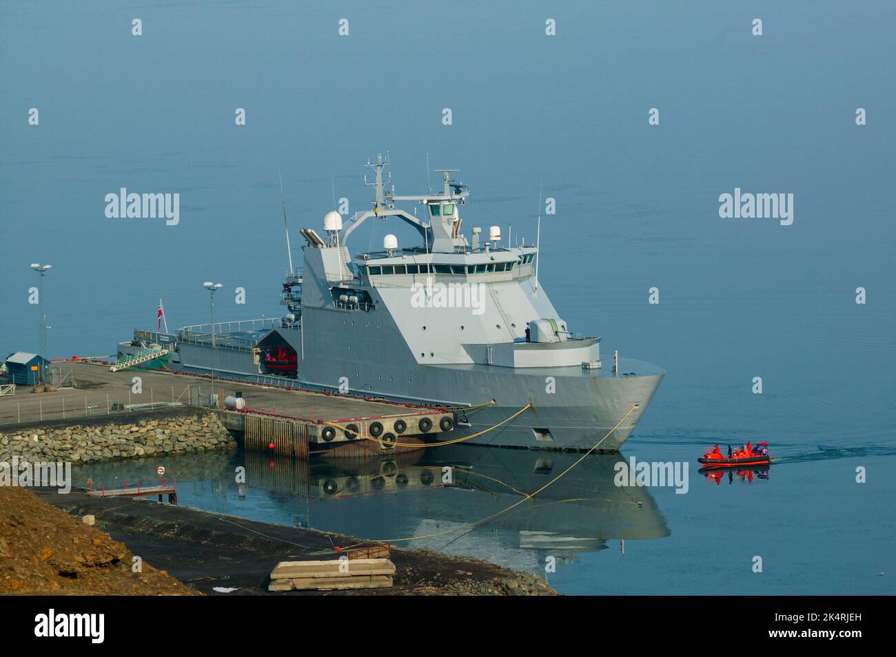 The military vessel, KV Svalbard, from the Norwegian Coast Guard, at ...