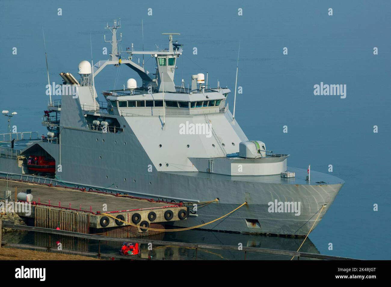 The military vessel, KV Svalbard, from the Norwegian Coast Guard, at ...