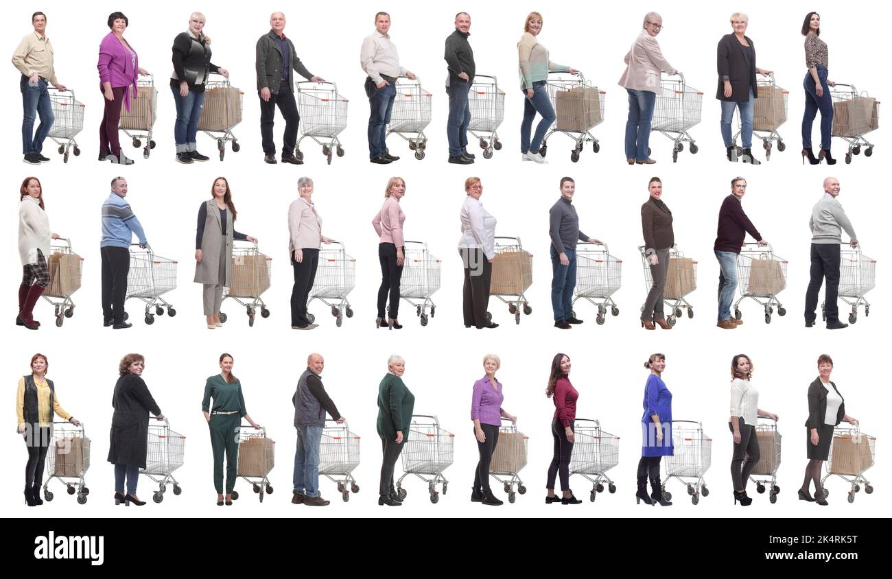 group of people with cart isolated on white Stock Photo - Alamy