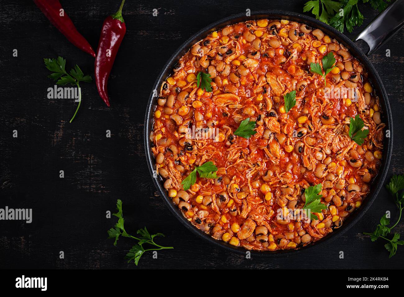 Chili con carne in bowl - traditional dish of mexican cuisine.Top view ...