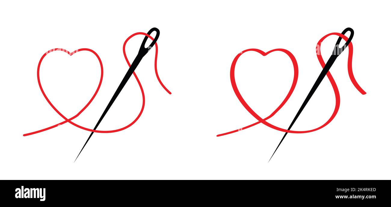 Cartoon needle with thread and slaogan love. Needle pictogram. Flat ...