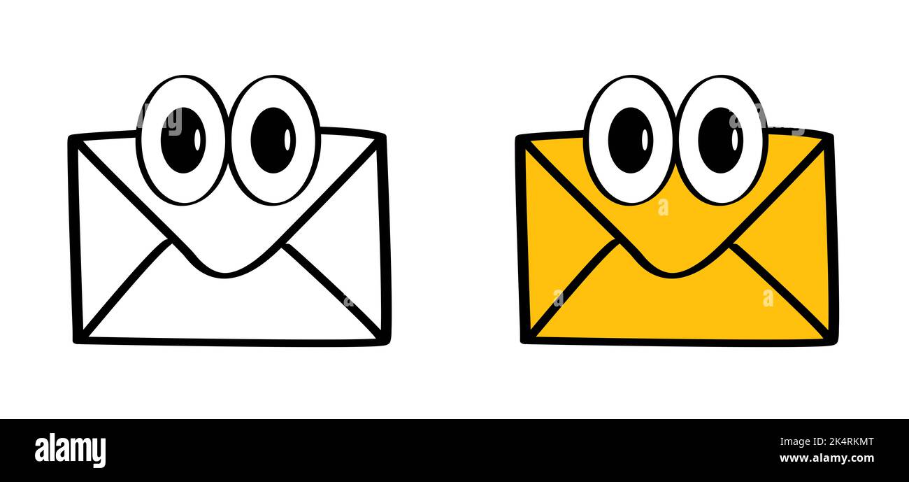 Funny cartoon character envelopes. Post box or post office sign. Vector ...