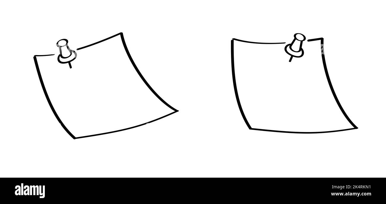 Postit paper. Note, memo paper with push button icon. Cartoon, comic ...