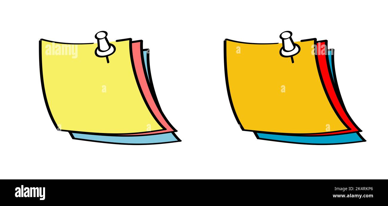 Postit paper. Note, memo paper with push button icon. Cartoon, comic ...