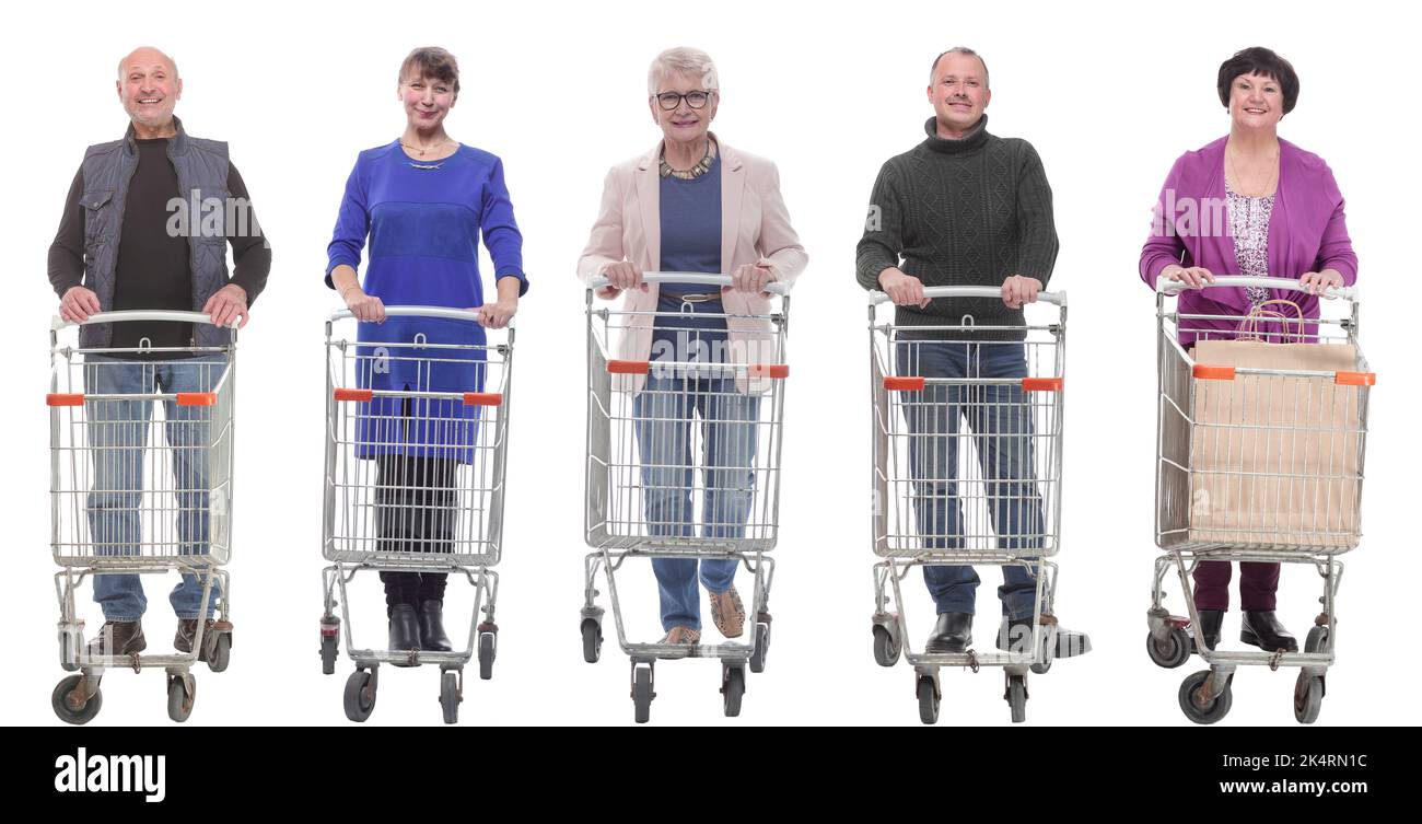 collage group of people with cart isolated on white Stock Photo - Alamy