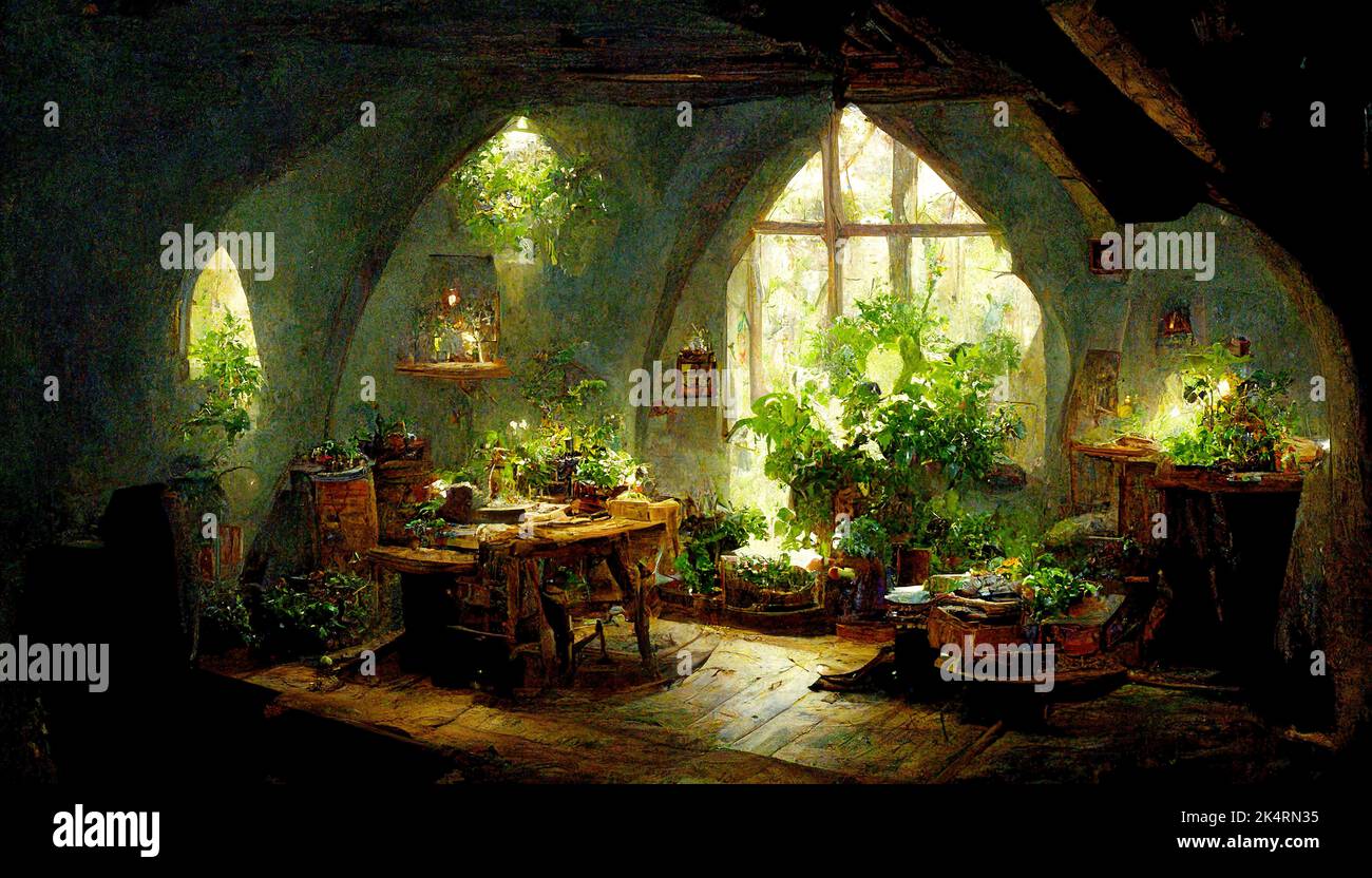 Light through window of fantasy fairy tale fantasy room. 3d ...