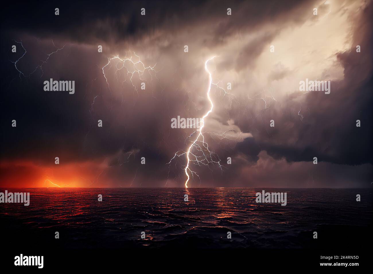 Lightning Thunder Flash Rain during summer storm. 3d illustration Stock ...