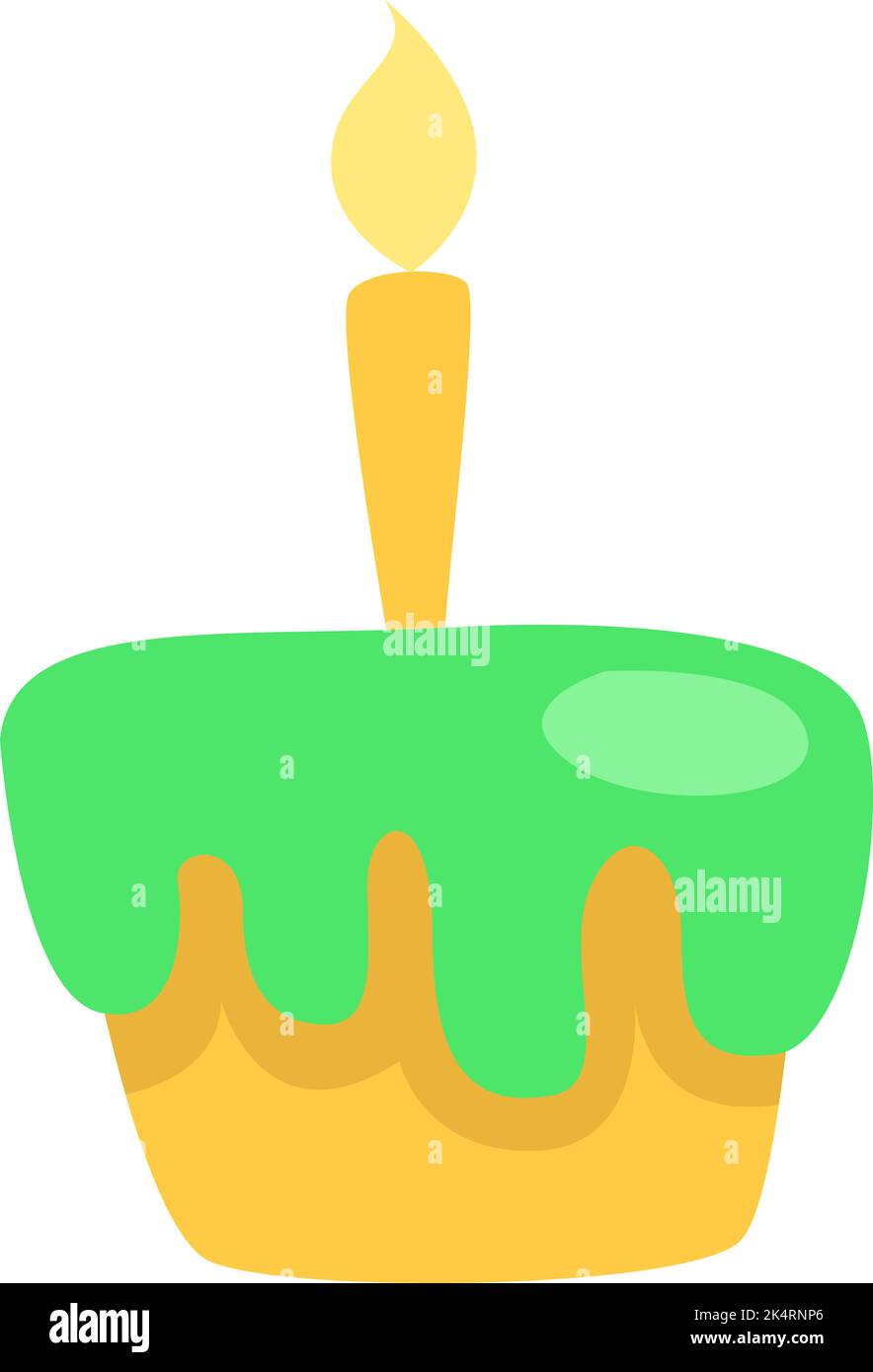 Green cake with candle, illustration, vector on a white background ...