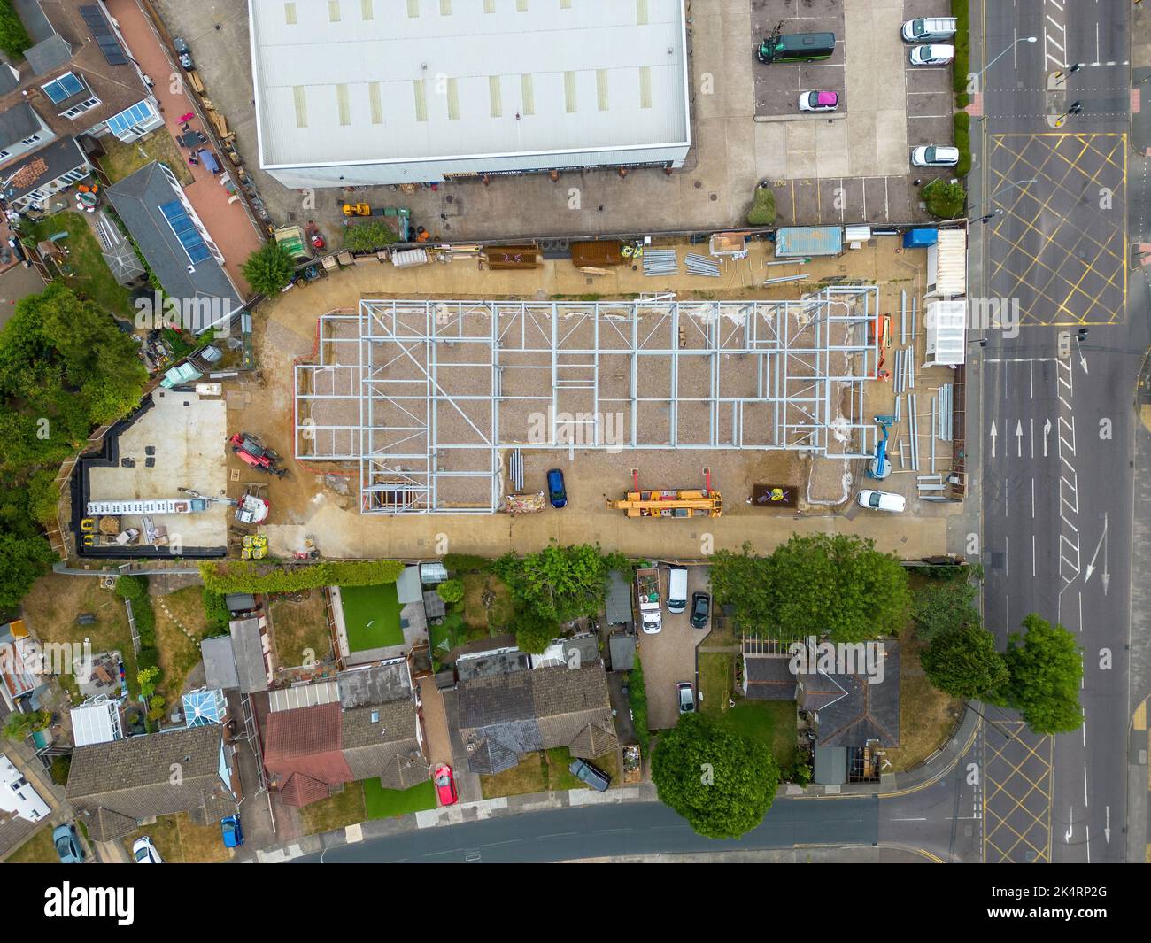 Aerial view of a steel framed building on a construction site Stock ...