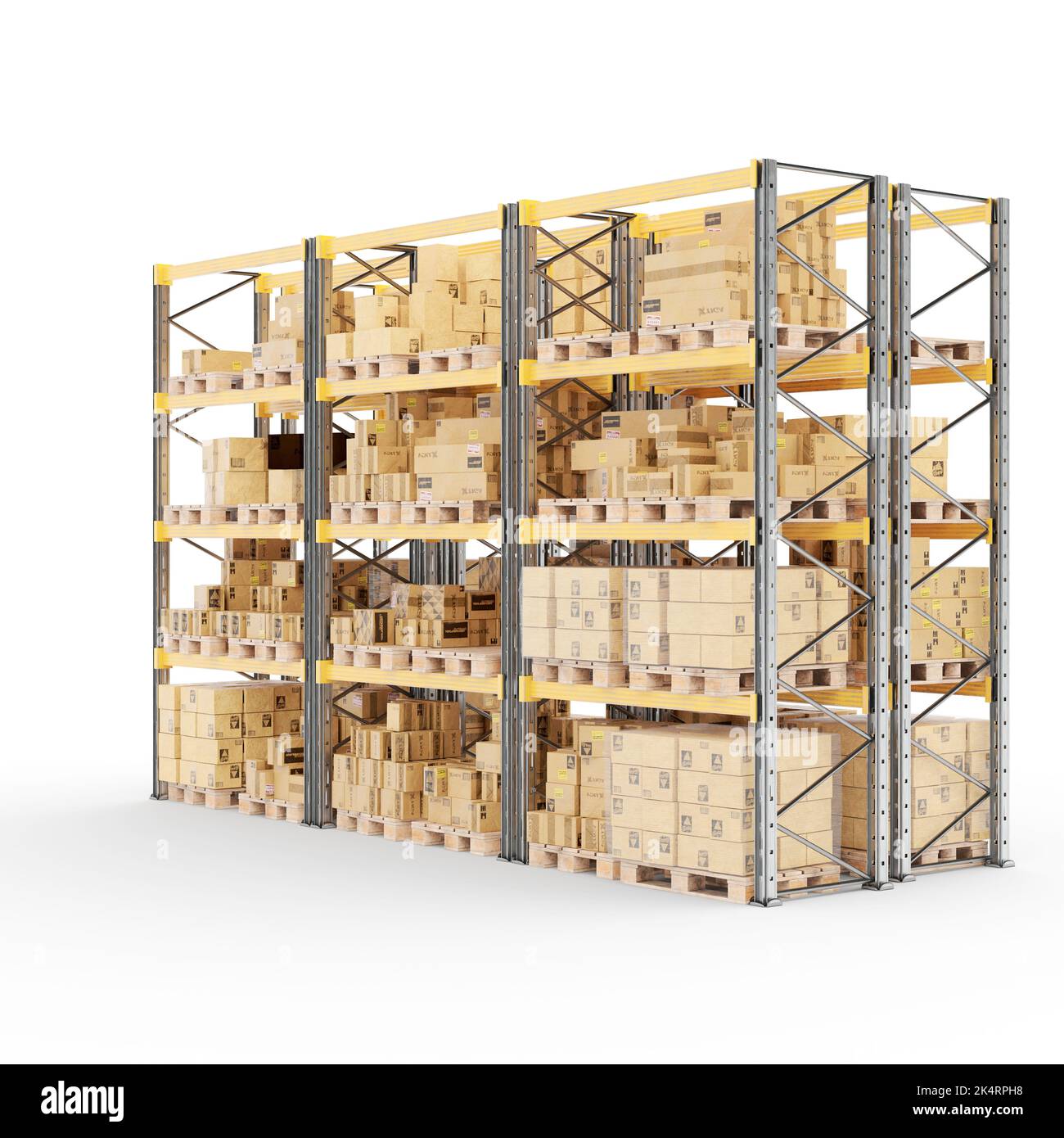 The delivery packages on shelves isolated on a white background Stock ...