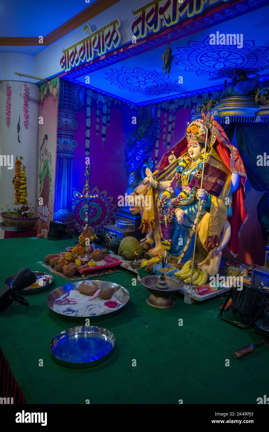 A beautiful idol of Maa Durga being worshipped at a mandal in Mumbai ...