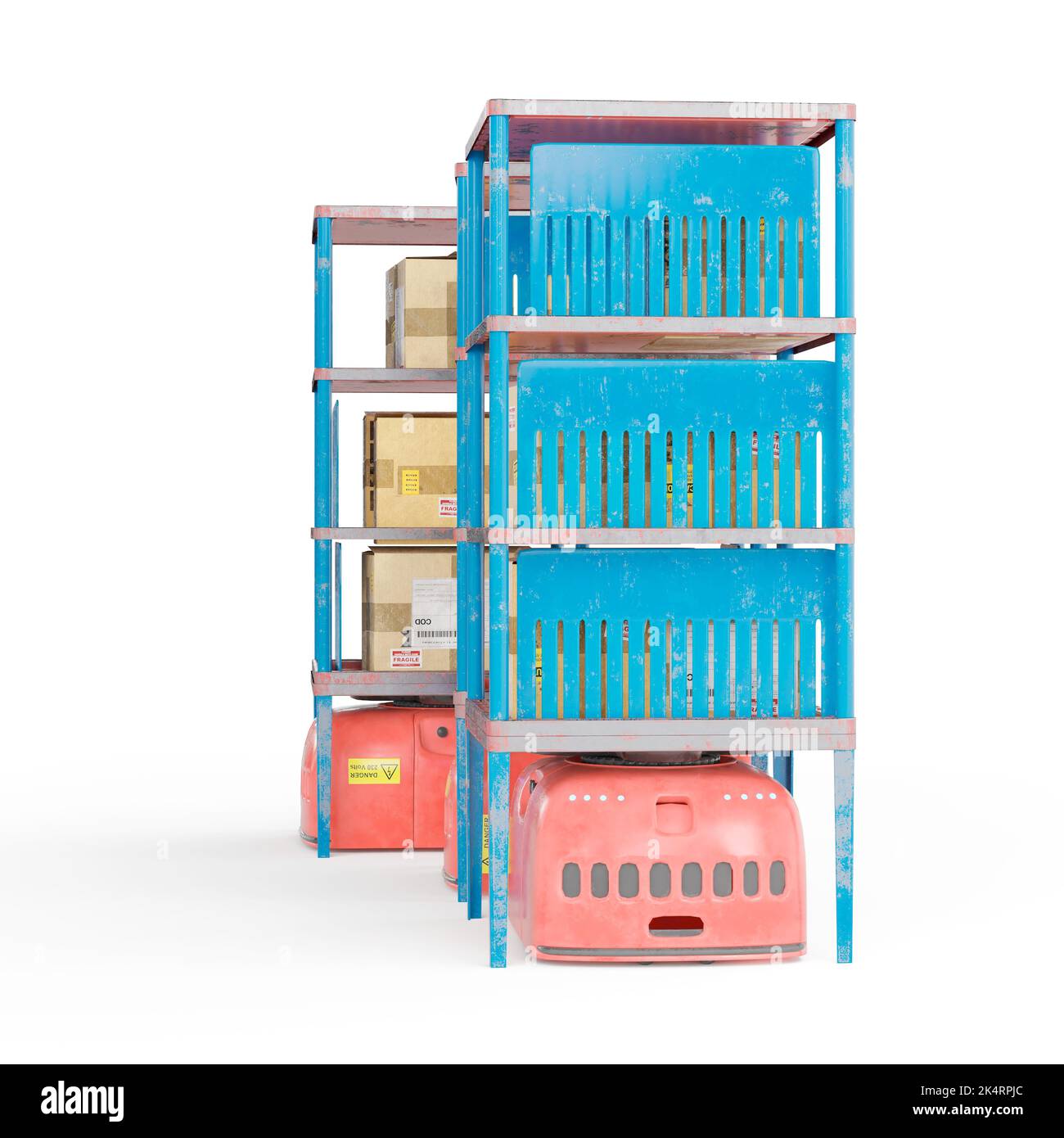 The delivery packages on shelves isolated on a white background Stock ...