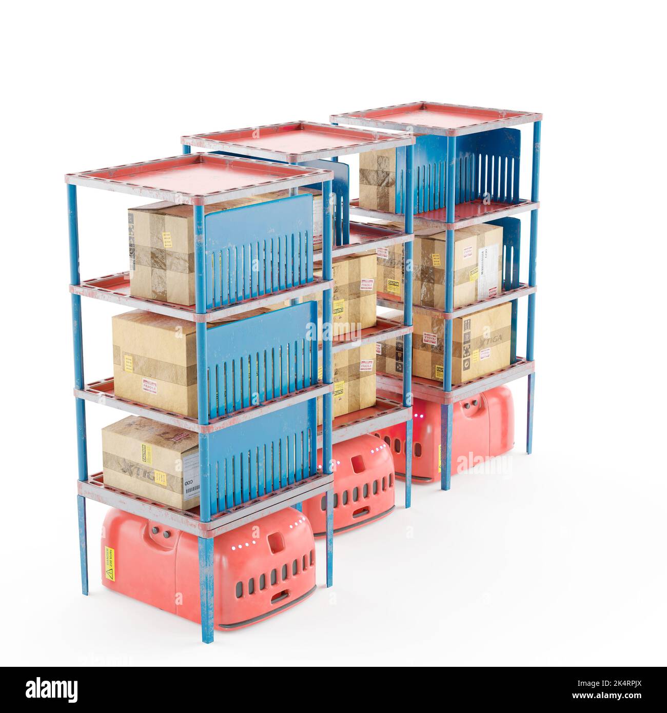 The delivery packages on shelves isolated on a white background Stock ...