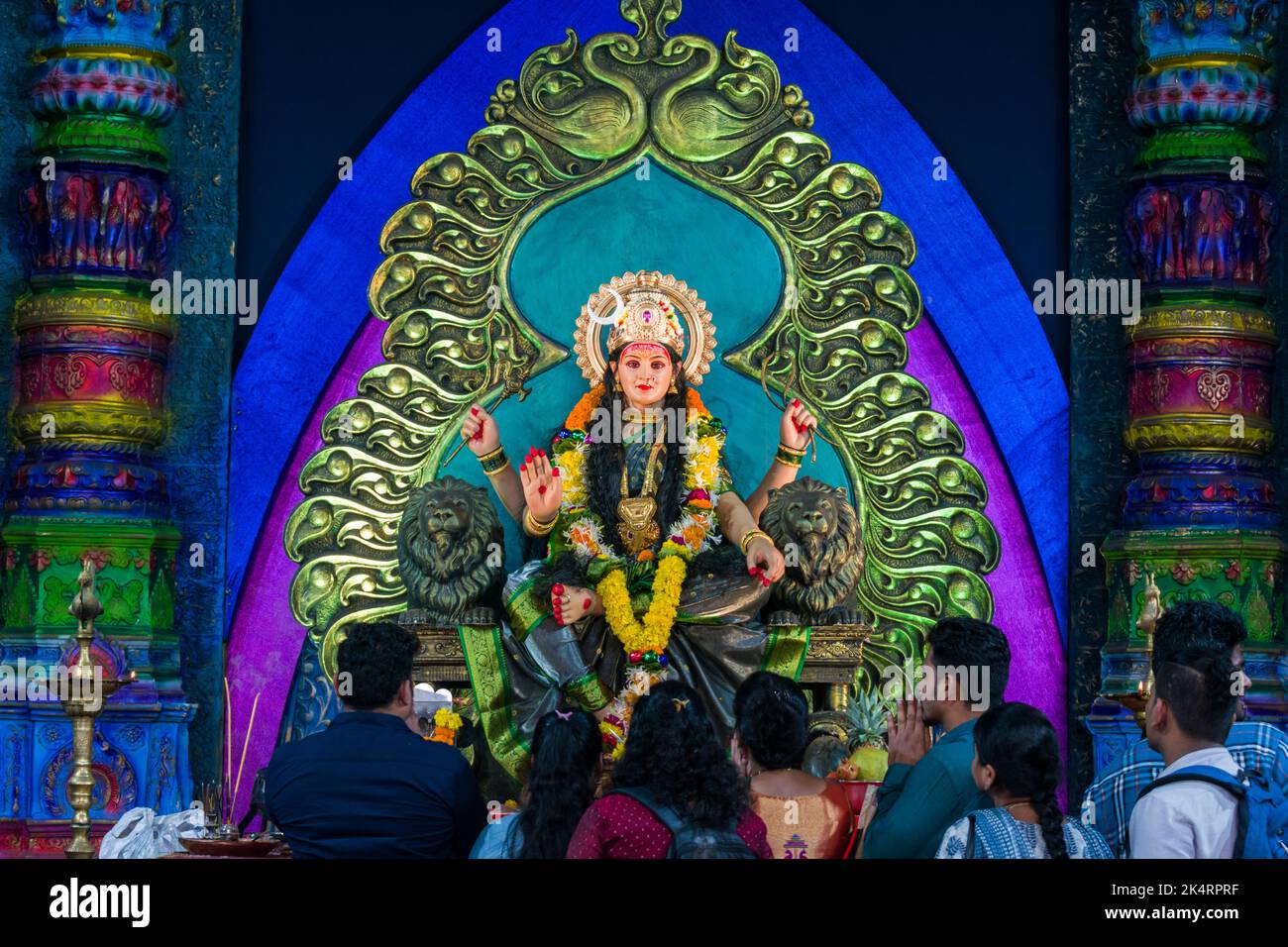 A beautiful idol of Maa Durga being worshipped at a mandal in Mumbai ...