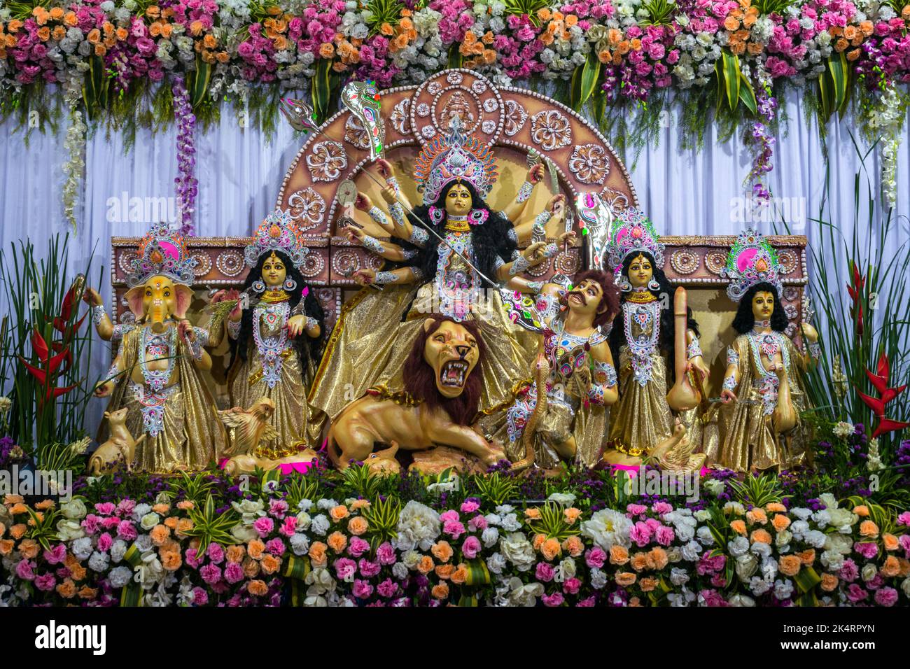A beautiful idol of Maa Durga being worshipped at a mandal in Mumbai ...
