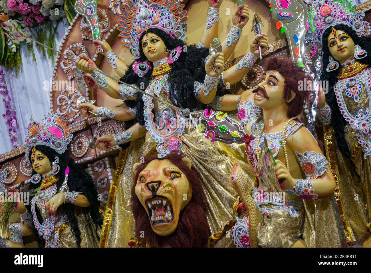 A beautiful idol of Maa Durga being worshipped at a mandal in Mumbai ...