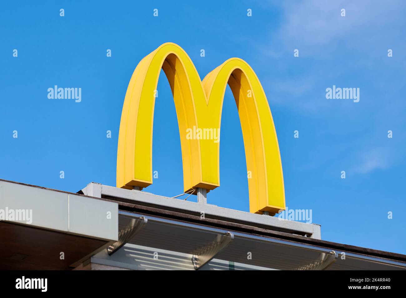 Rostov on Don, Russia - 02.21.2022 - McDonalds logo on roof of fast ...