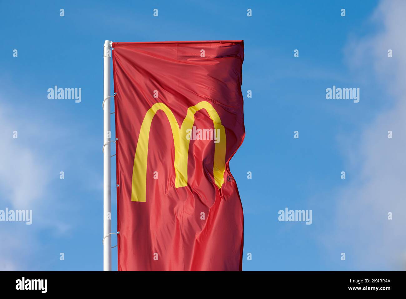 Rostov on Don, Russia - 02.21.2022 - McDonalds red flag with logo of ...