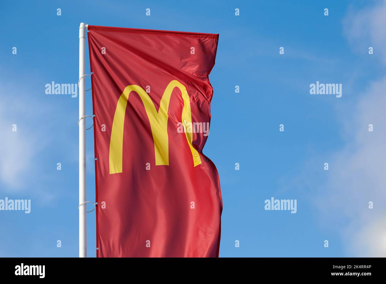 Rostov on Don, Russia - 02.21.2022 - McDonalds red flag with logo of ...