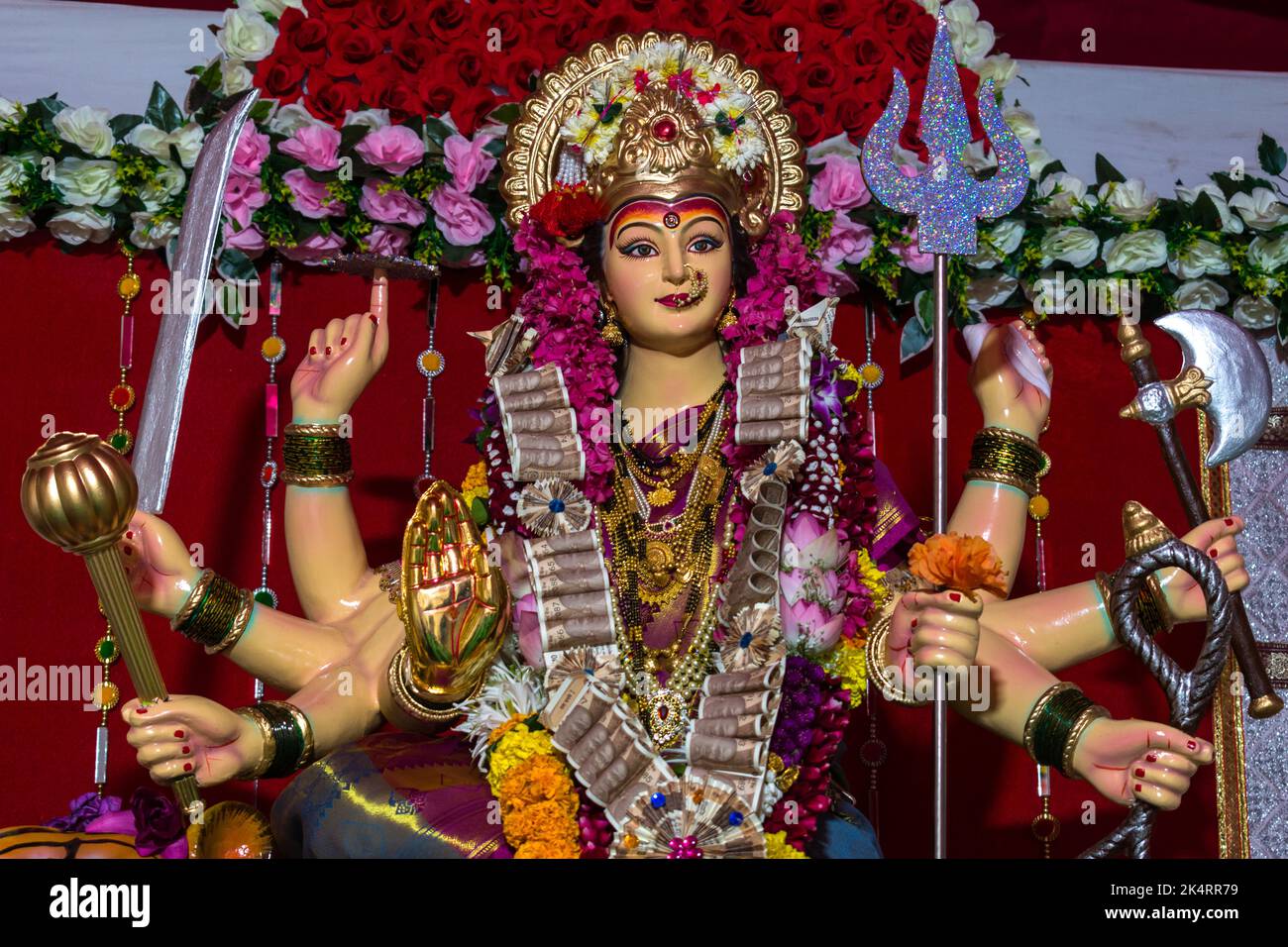 A beautiful idol of Maa Durga being worshipped at a mandal in Mumbai ...