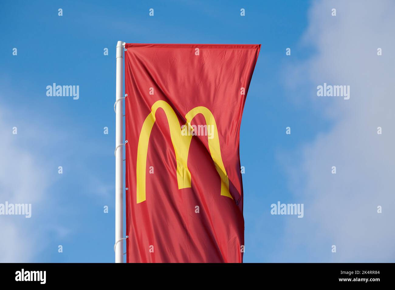 Rostov on Don, Russia - 02.21.2022 - McDonalds red flag with logo of ...