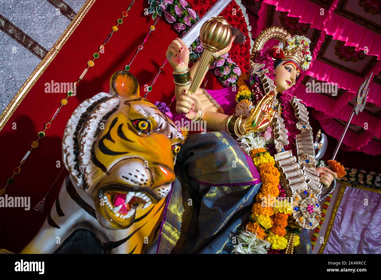 A beautiful idol of Maa Durga being worshipped at a mandal in Mumbai ...