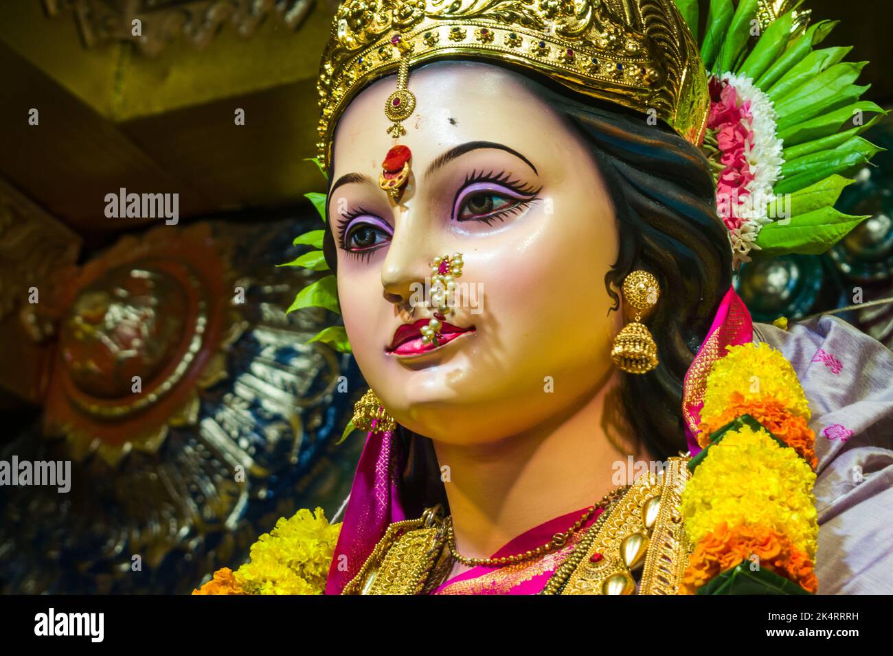 A beautiful idol of Maa Durga being worshipped at a mandal in Mumbai ...