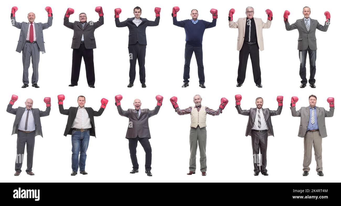 collage of businessmen in boxing gloves isolated Stock Photo - Alamy