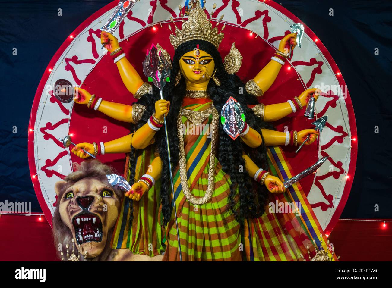 A beautiful idol of Maa Durga being worshipped at a mandal in Mumbai ...