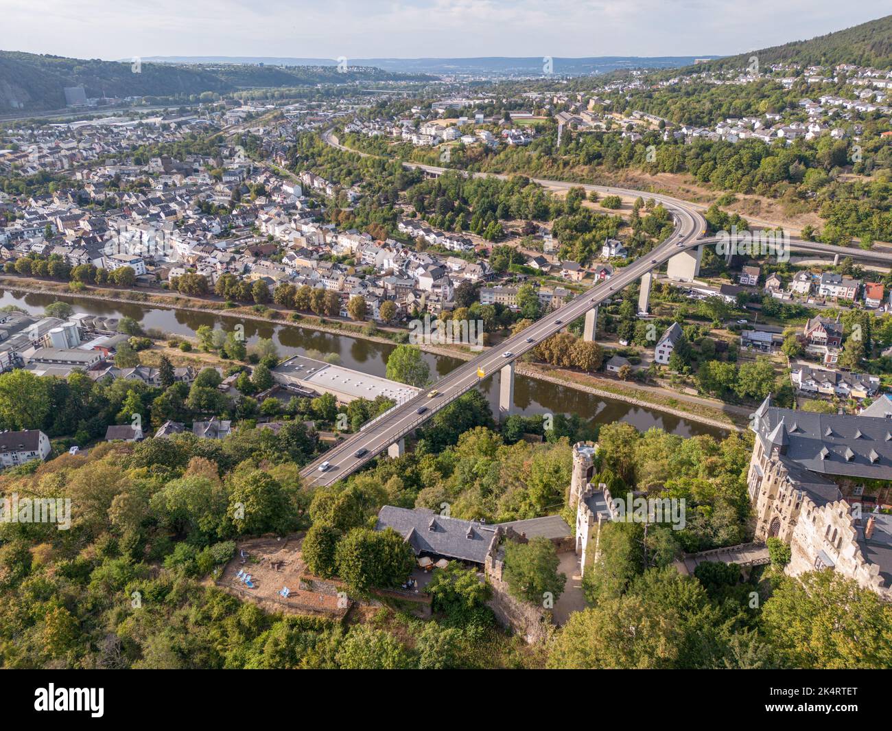 Aerial view Lahneck Castle at lahn River Valley by City Lahnstein near ...